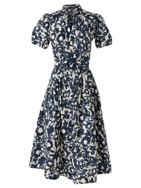SACHA DRAKE Bateau Shirtmaker Dress In Navy Ecru - Blue