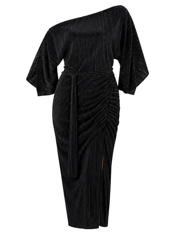 GIRL IN MIND Vendy Off The Shoulder Ruched Detail Midi Dress - Black