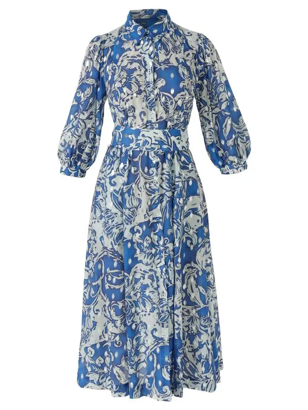SACHA DRAKE Elmridge Dress In White Silver - Blue