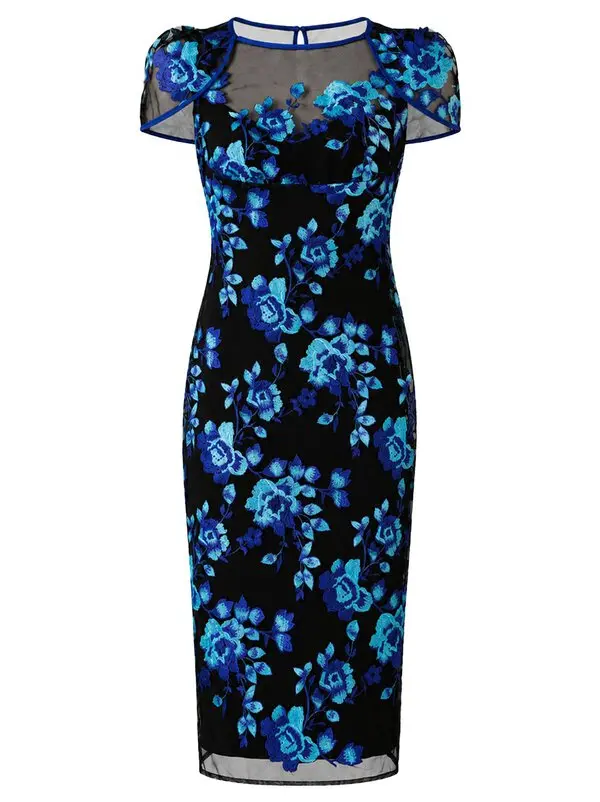 SACHA DRAKE Garnier Dress In Sapphire Aqua Rose - Blue