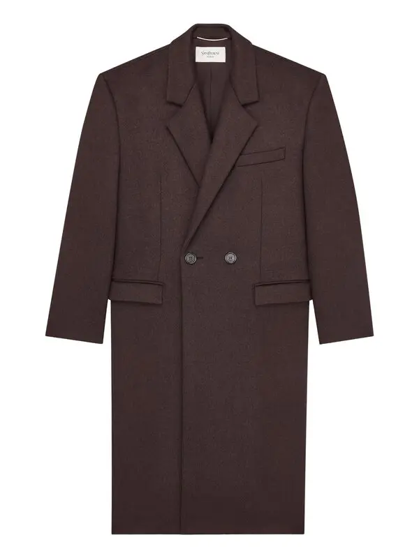 Saint Laurent Coat In Double-face Brushed Wool Felt - Brun