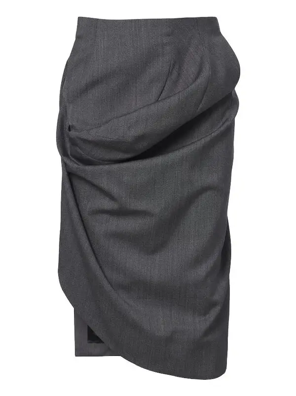 Victoria Beckham Draped Asymmetric Virgin Wool Midi Skirt - Grey