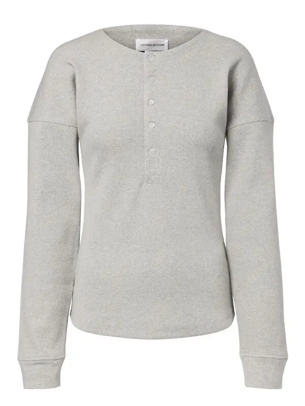 Victoria Beckham Hazel Ribbed-knit Cotton Top - Grey
