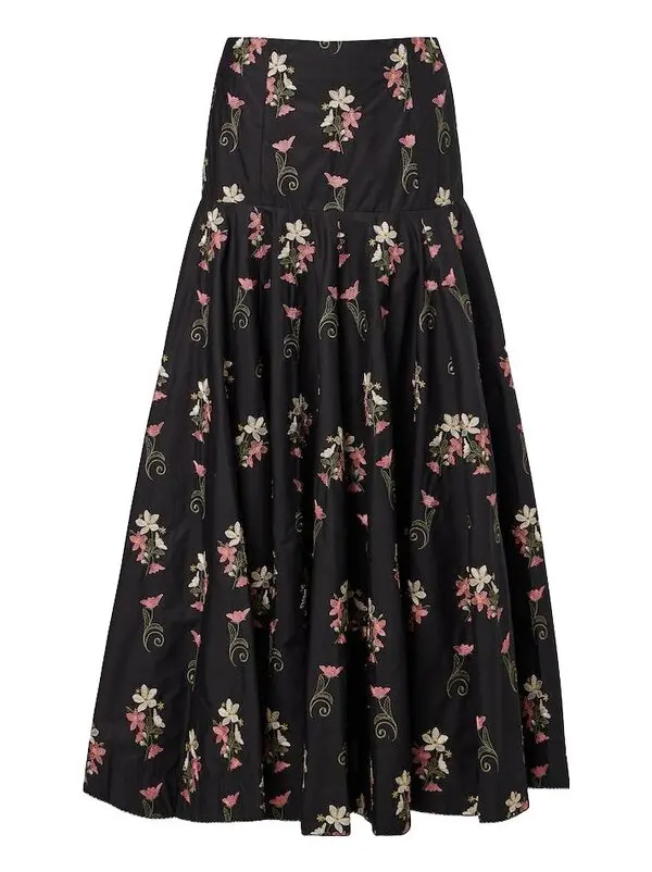 Agua Bendita Nacar Embroidered Cotton Poplin Maxi Skirt - Black