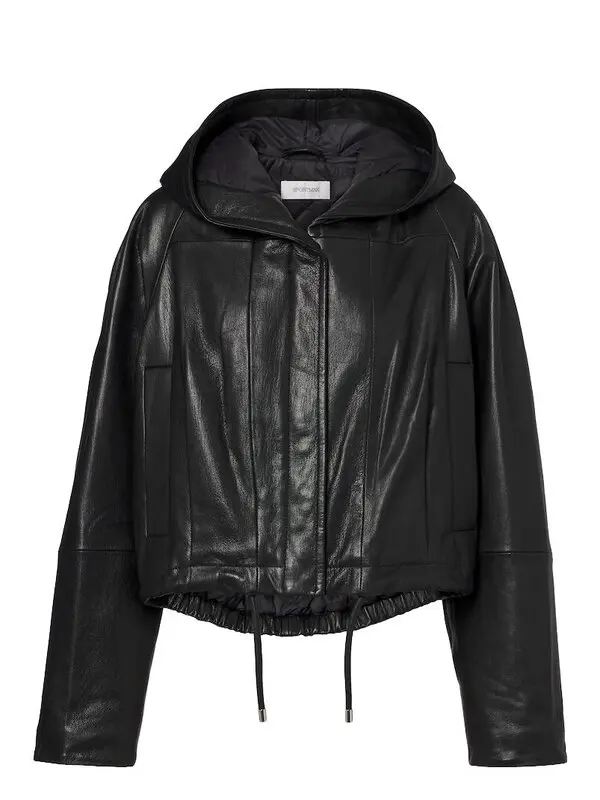 Sportmax Hooded Leather Jacket - Black