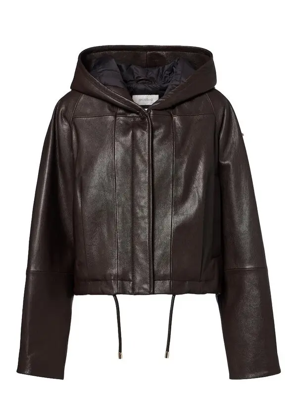 Sportmax Hooded Leather Jacket - Brown