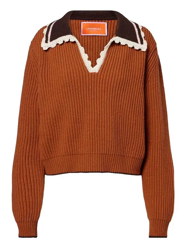 La DoubleJ Crochet-trimmed Wool-blend Polo Sweater - Orange