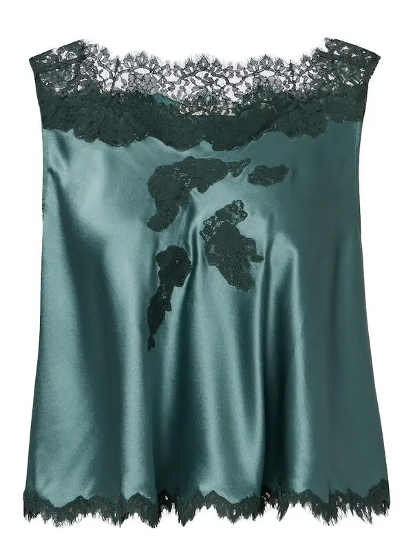 DÔEN Valerina Lace-trimmed Silk Satin Top - Green