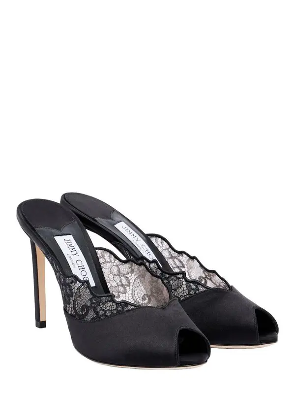 JIMMY CHOO Brigitte Lace-trimmed Satin Mules - Black