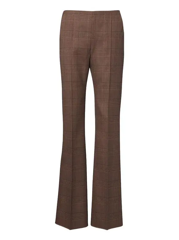Max Mara Plaid Virgin Wool Flared Pants - Brown