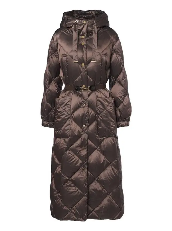 Max Mara Hooded Quilted Down Coat - Brown