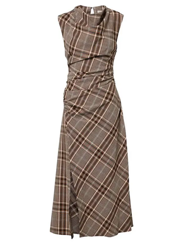 Simkhai Burke Draped Plaid Midi Dress - Brown