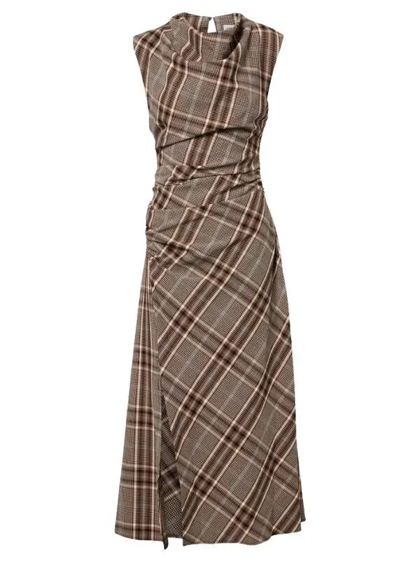 Simkhai Burke Draped Plaid Midi Dress - Brown