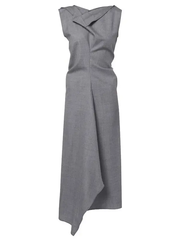Victoria Beckham Draped Asymmetric Wool Midi Dress - Grey