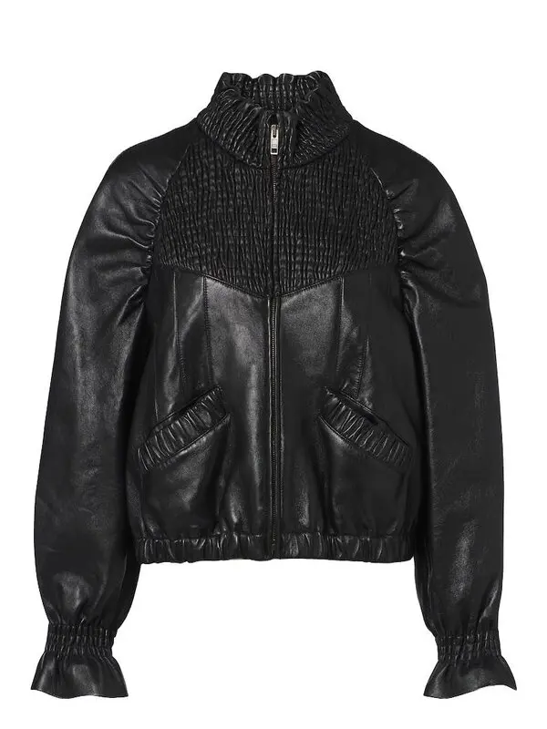 Chloé Shirred Leather Jacket - Black