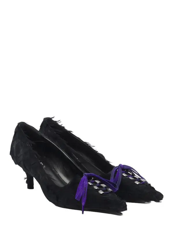 Prada Feather-trimmed Satin Pumps - Black