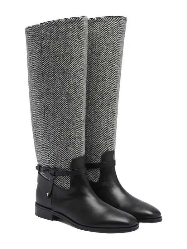 JIMMY CHOO Lawton Herringbone And Leather Knee-high Boots - Black