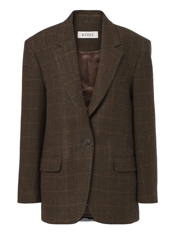 RÓHE Checked Oversized Wool Blazer - Brown