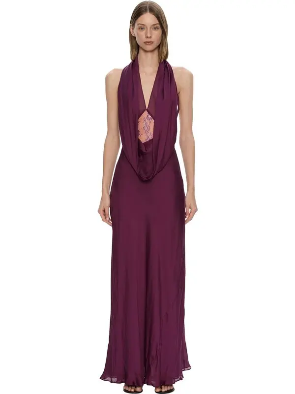 Christopher Esber Cesura Cowl Lace Halter Gown - Plum