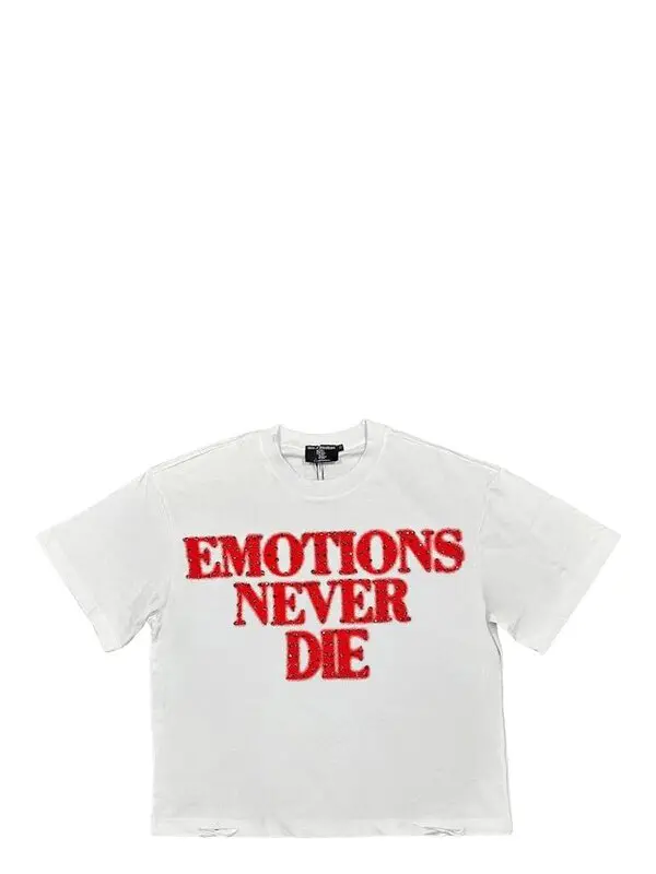 Mixed Emotion Rhinestone Tee Shirt - White/red