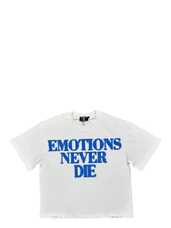 Mixed Emotion Rhinestone Tee Shirt - White/blue