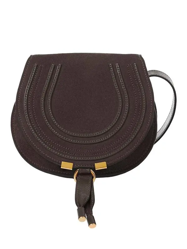 Chloé Small Marcie Saddle Bag In Suede Leather - Kohl Brown