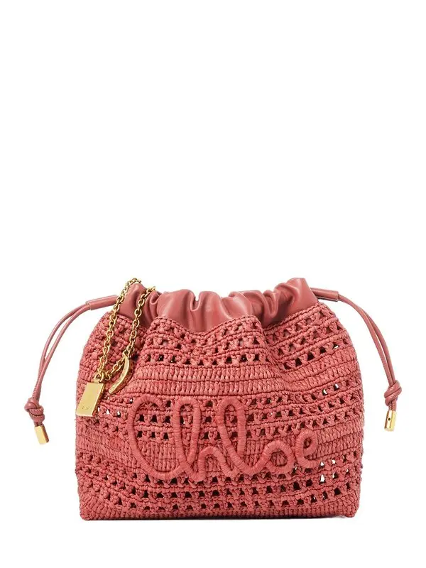 Chloé Raffia And Lambskin Drawstring Shoulder Bag - Ginger Red