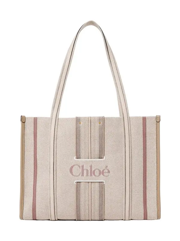 Chloé Woody Loop Tote Bag In Canvas - Nude