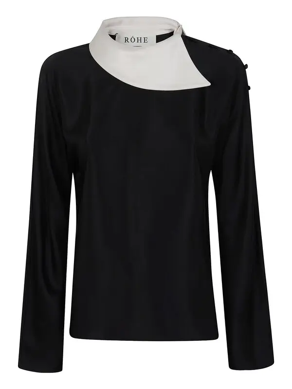 RÓHE Top V Neck "reimagined Collar Top - Black