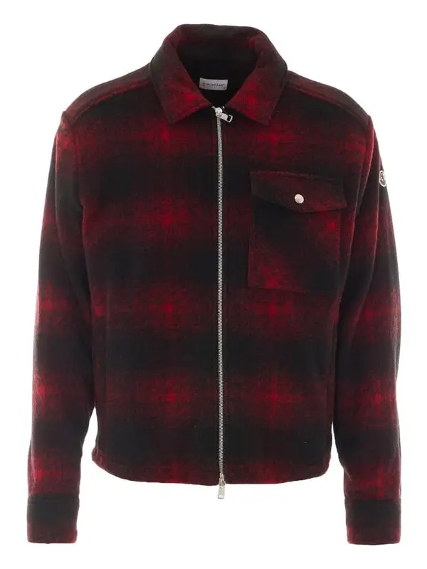 Moncler Checked Jersey Zip Jacket - Red