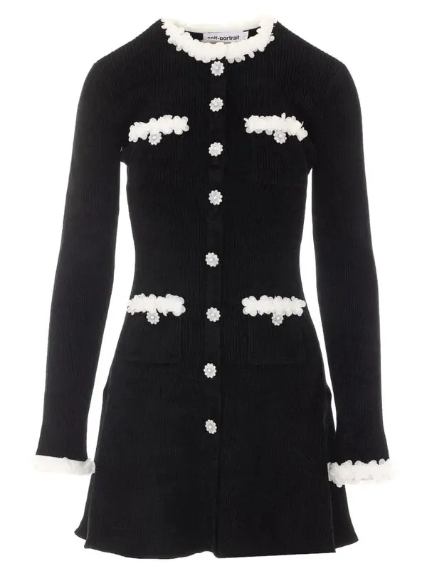SELF-PORTRAIT Chenille Knit Mini Dress - Black