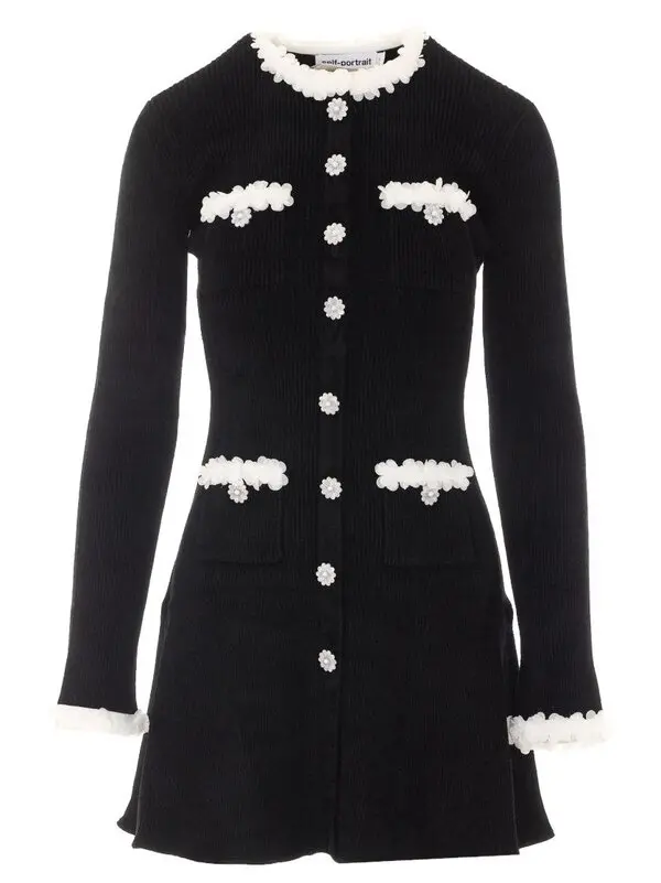 SELF-PORTRAIT Chenille Knit Mini Dress - Black