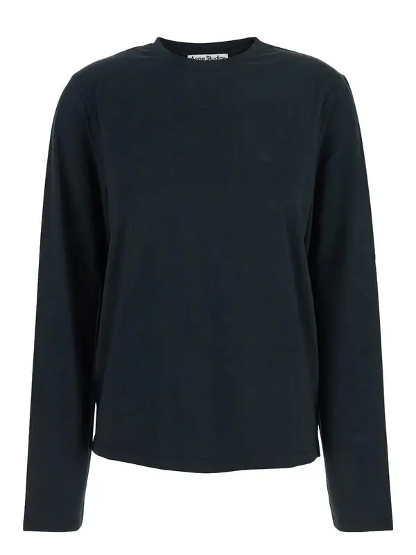 Acne Studios Black Long-sleeved T-shirt With Tone-on-tone Logo On The Front In Cotton - Multicolor