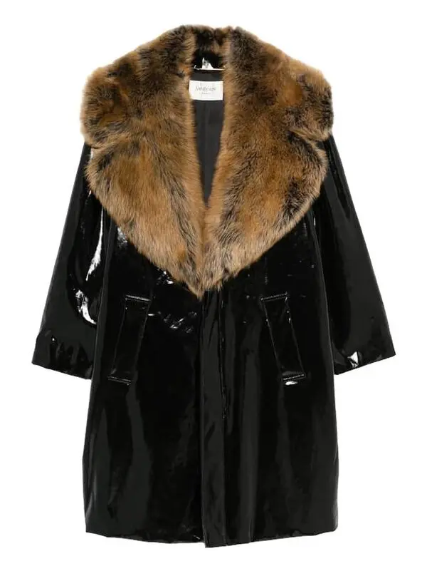 Saint Laurent Patent Single-breasted Coat - Black