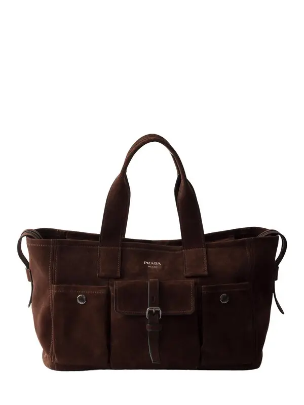 Prada Route Large Suede Tote Bag - Brown
