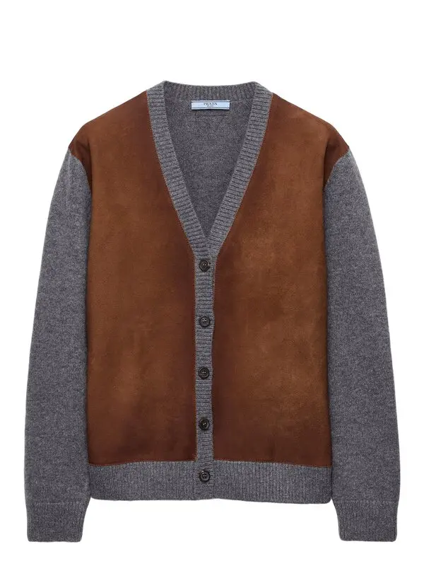 Prada Wool And Suede Cardigan - Grey