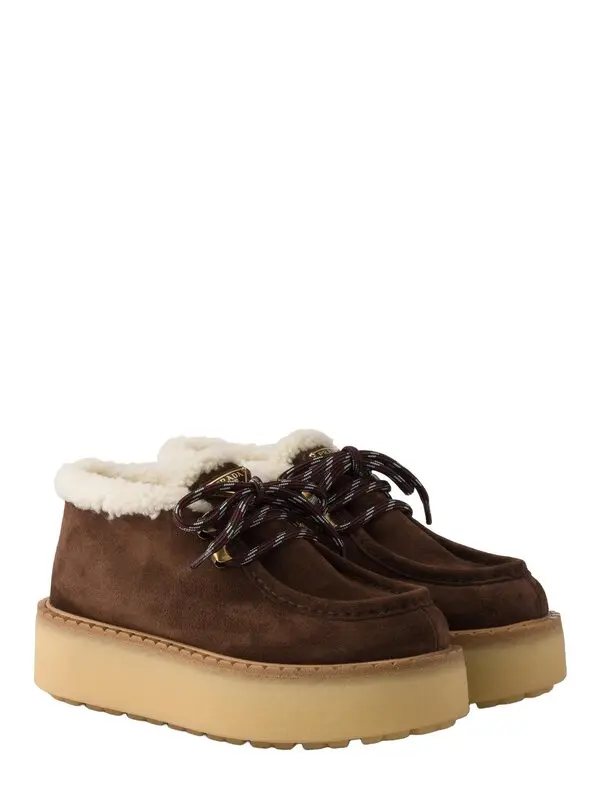 Prada Shearling Lined Suede Booties - Brown