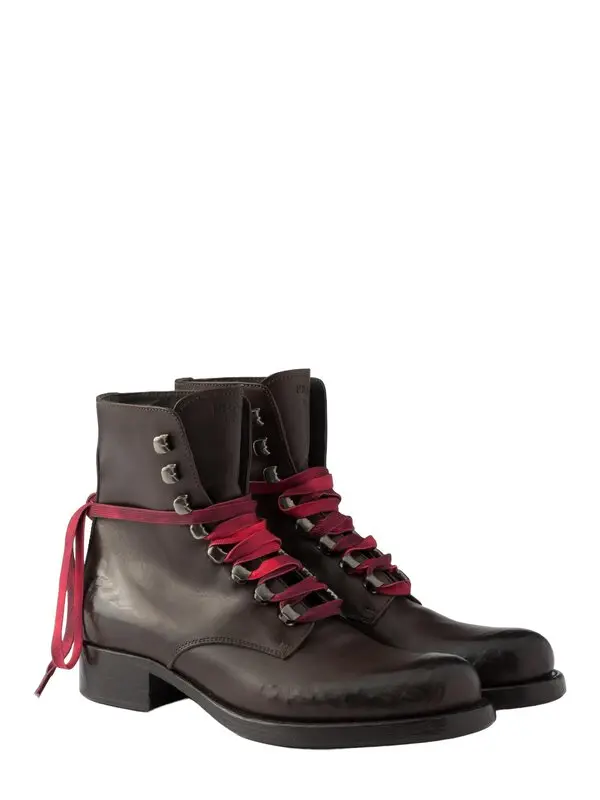 Prada Leather Laced Booties - Brown