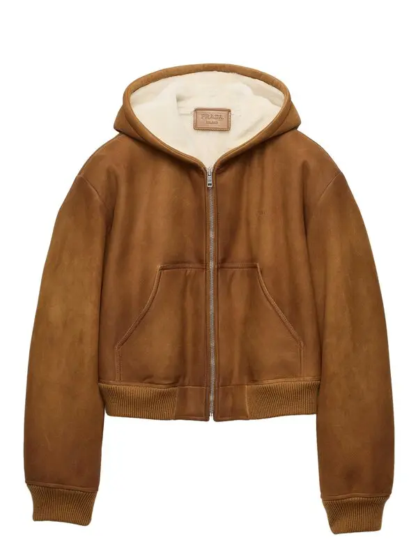 Prada Hooded Shearling Jacket - Brown