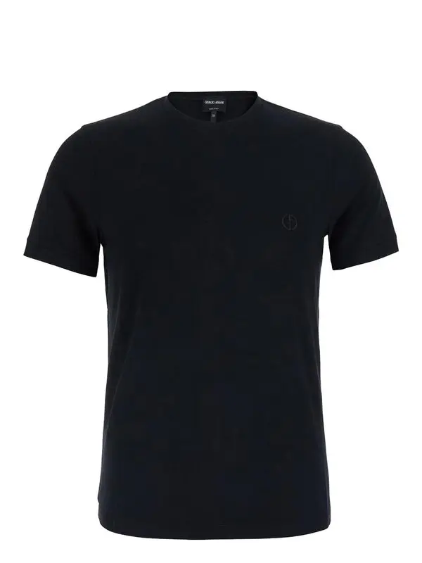 Giorgio Armani Crew Neck T-shirt With Logo Embroidery On The Front In Stretch Viscose For - Black