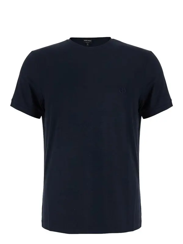 Giorgio Armani Blue Crew Neck T-shirt With Logo Embroidery On The Front In Stretch Viscose For - Multicolor