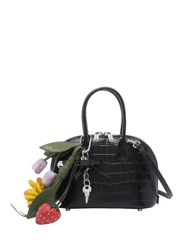 SELF-PORTRAIT Crocodile Print Toast Mini Handbag - Silver