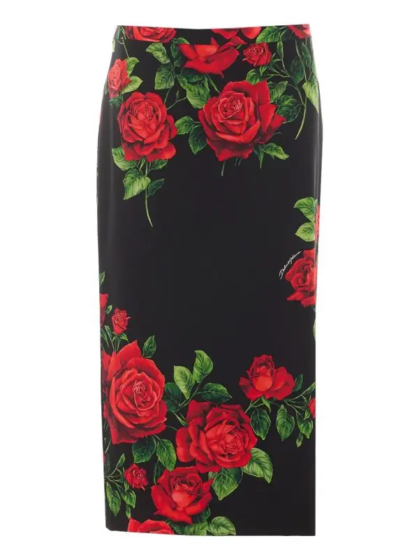 Dolce & Gabbana Floral Print Pencil Midi Skirt - Black