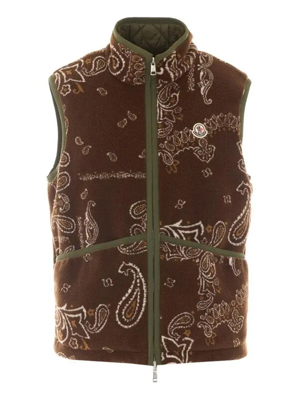 Moncler Reversible Paisley Print Teddy Fleece Padded Vest - Brown