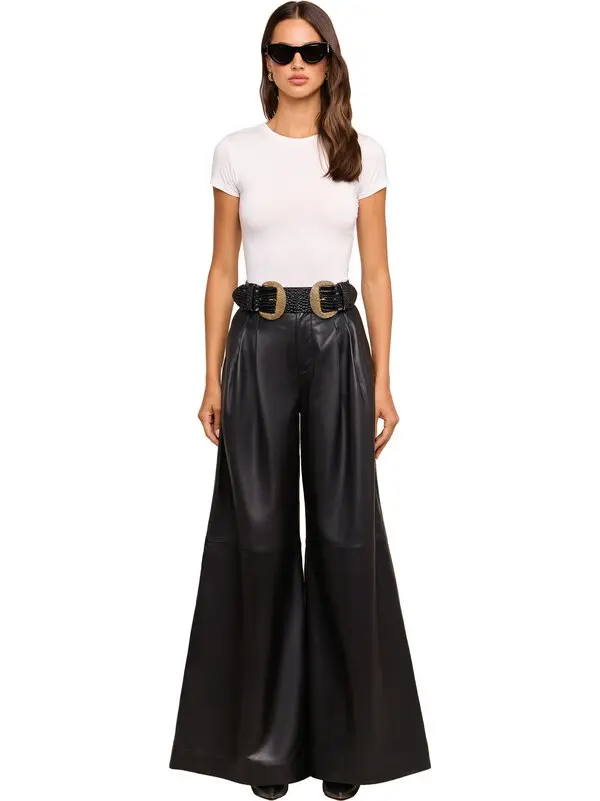 L'Agence Chelsy Leather Wide-leg Pants - Black