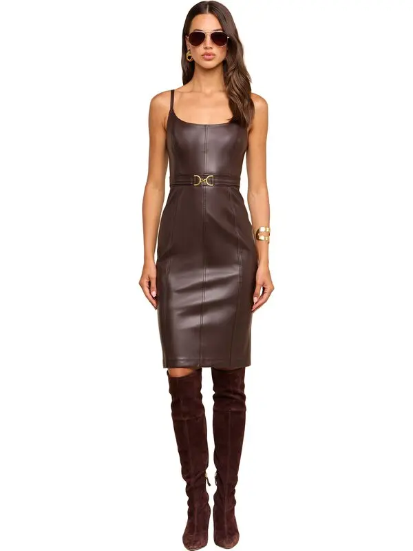 L'Agence Halia Vegan Leather Dress - Coffee Bean