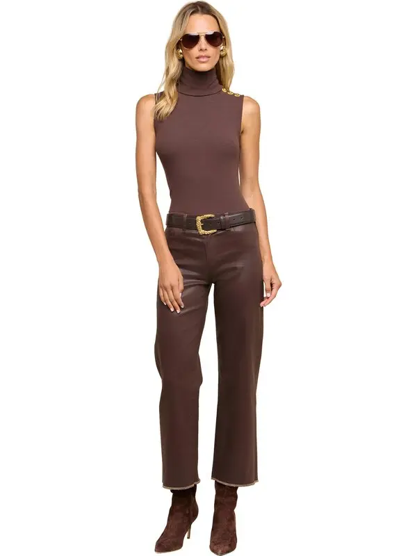 L'Agence Wanda Coated Cropped Wide-leg Jean - Dark Java Coated