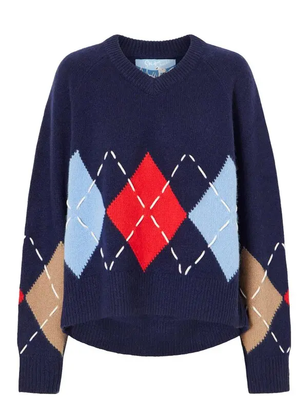 Arch4 Sloane Embroidered Argyle Cashmere Sweater - Blue