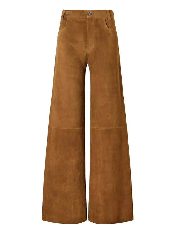 Stouls Cropped Suede Wide-leg Pants - Brown