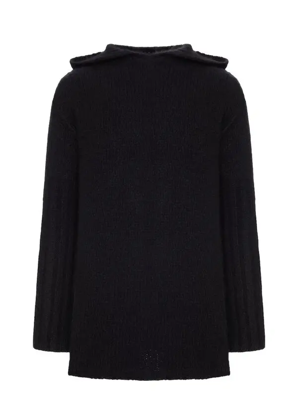 Rick Owens Oversized Hooded Sweater In Cashmere And Silk Blend - Black